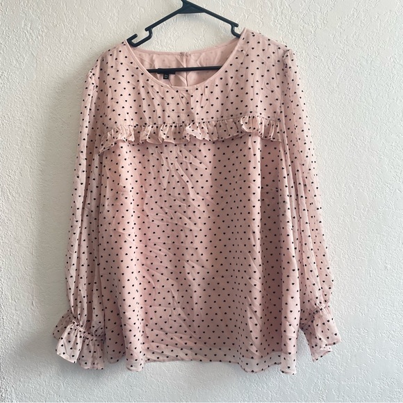 Talbots | Tops | Talbots Blush Pink Chiffon Hearts Ruffled Long Sleeve ...